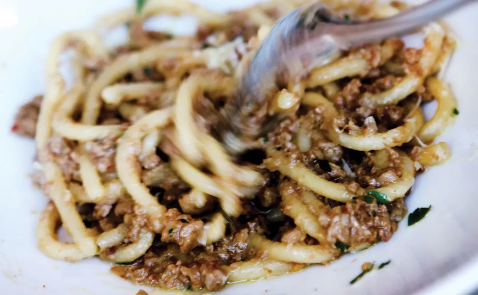 Thick Spaghetti with Ragù Bianco